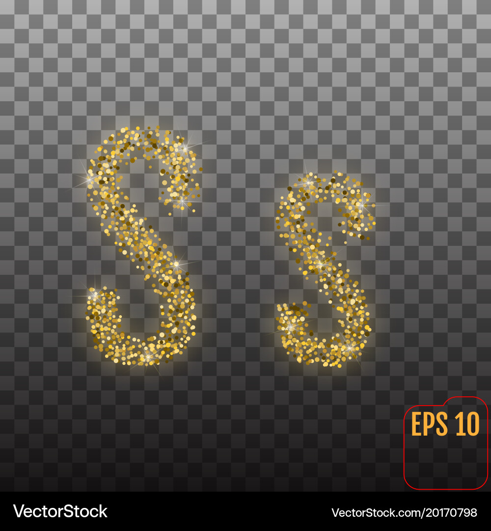Alphabet gold letter s on transparent background Vector Image
