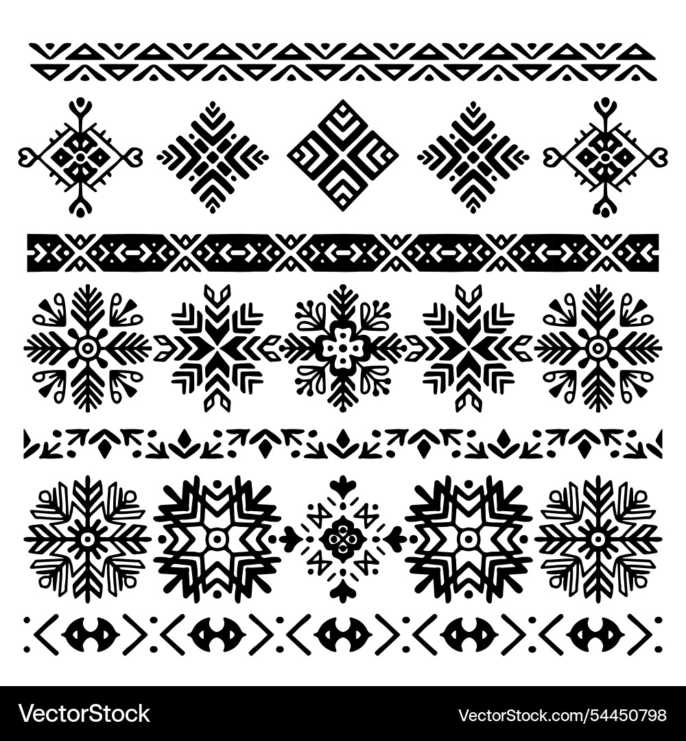 Black and white scandinavian folk border patterns Vector Image