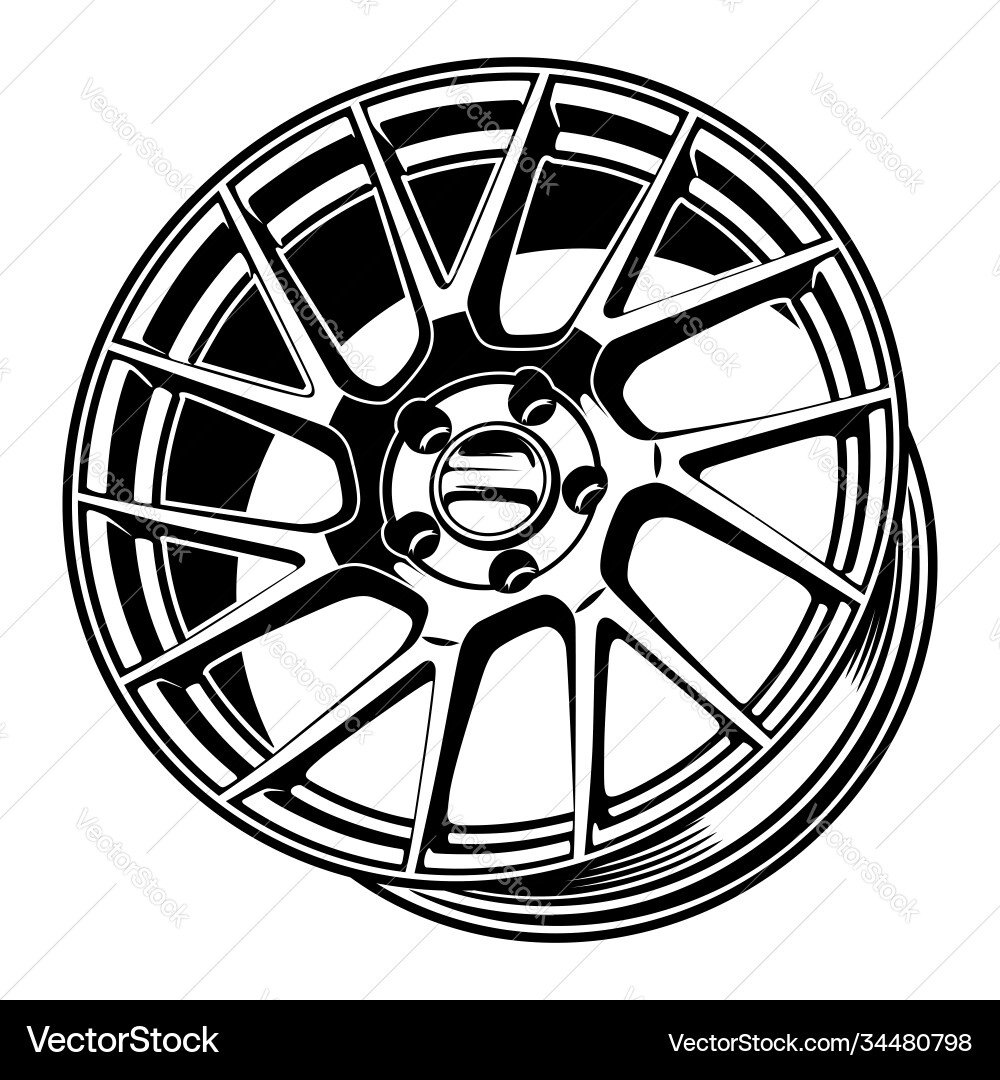 Car wheels rims line art silhouette Royalty Free Vector