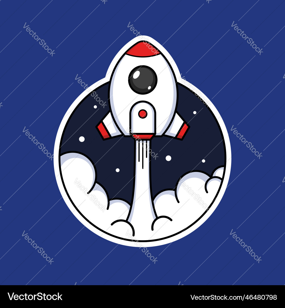 Cartoon launching rocket in sticker style premium Vector Image
