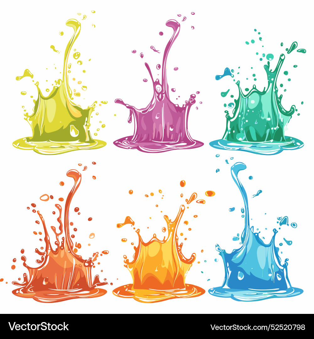 Colorful paint splash set dynamic liquid drops Vector Image