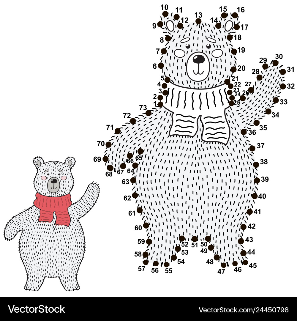 Connect the dots and draw a cute polar bear Vector Image