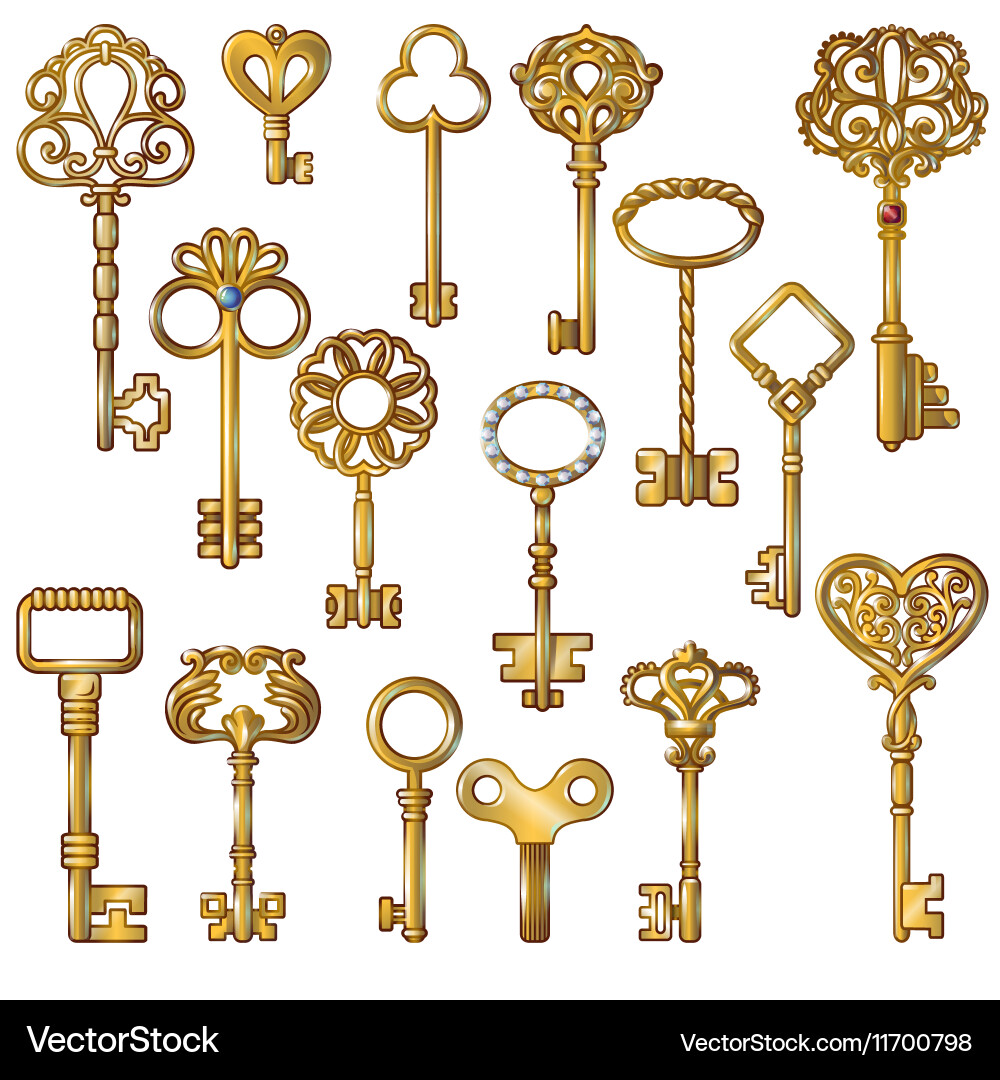 Golden keys set Royalty Free Vector Image - VectorStock
