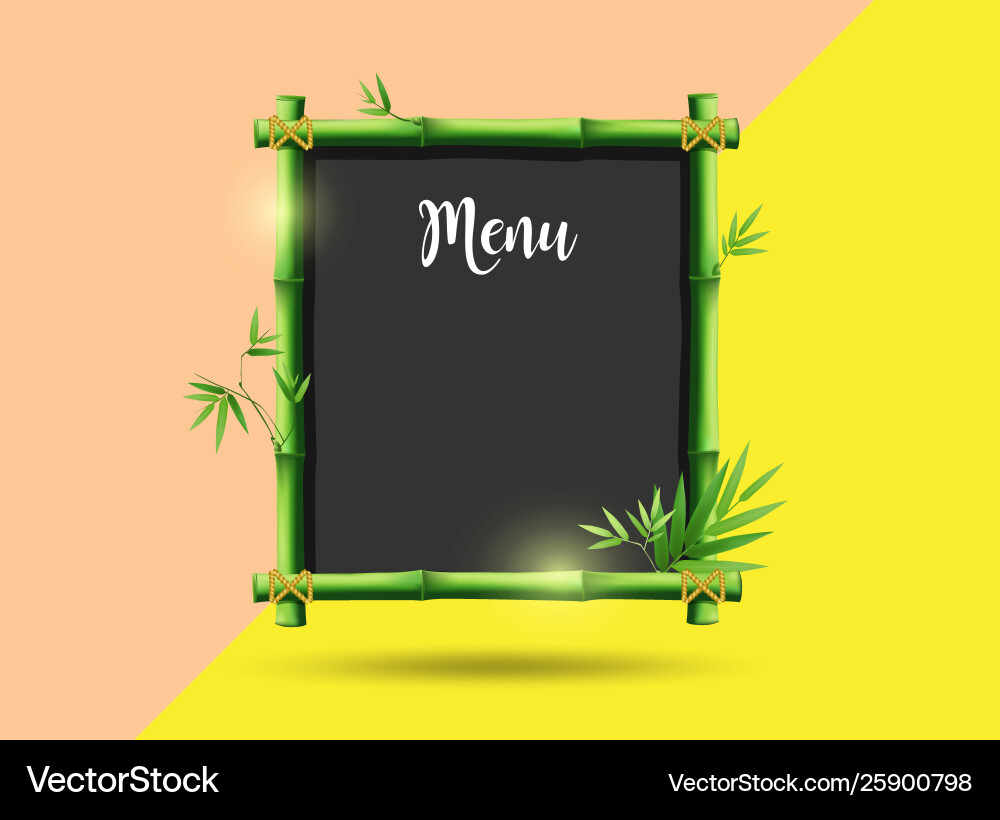 Green bamboo frame menu design on colorful Vector Image