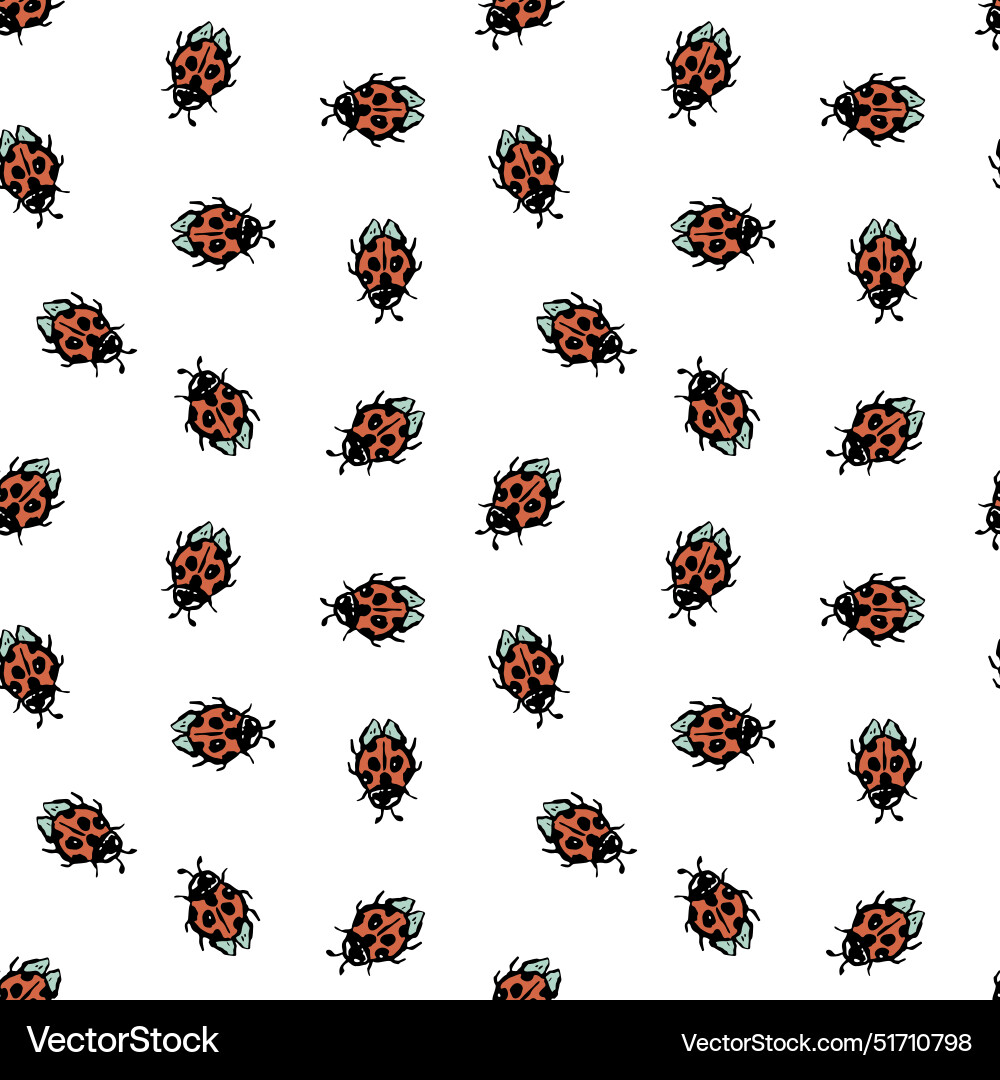 Inky brush strokes lady bug seamless pattern Vector Image