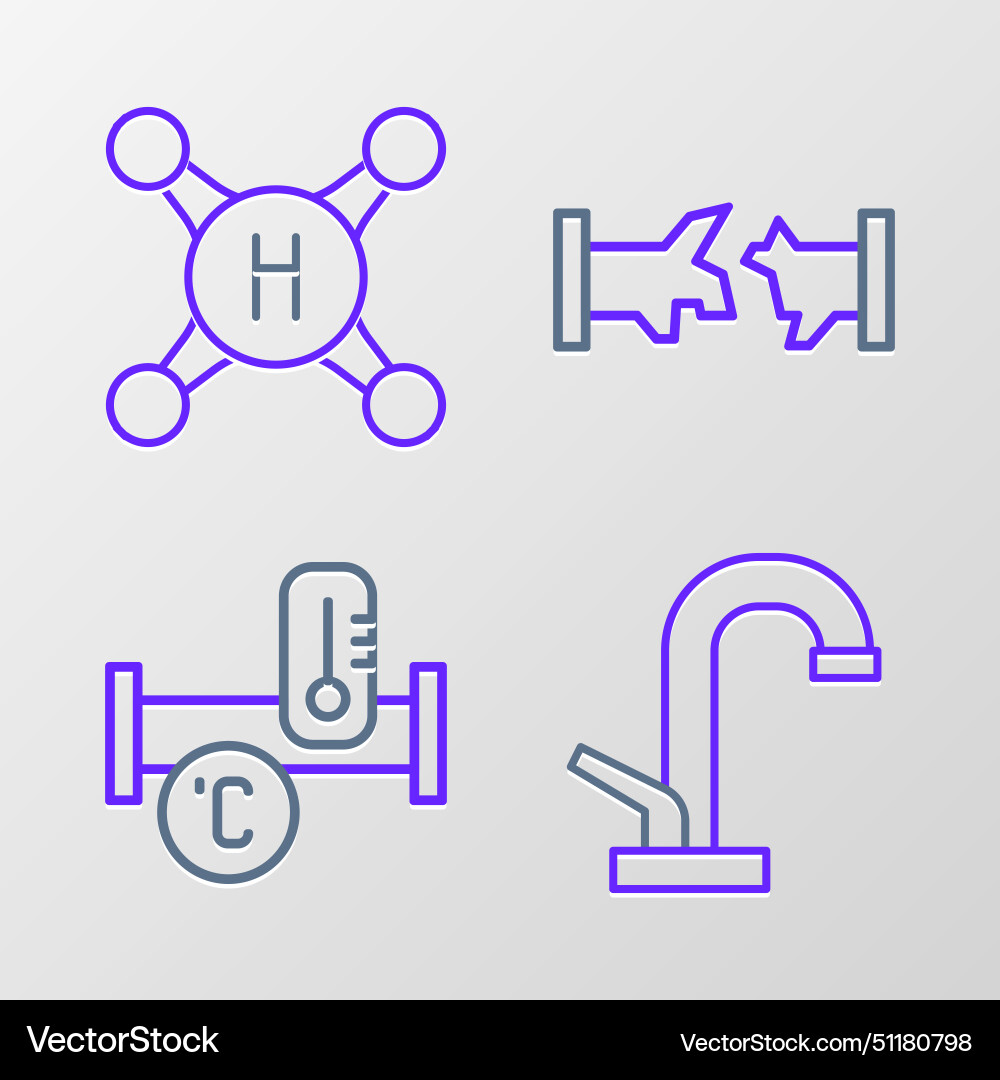 Set line water tap industry metallic pipe broken Vector Image