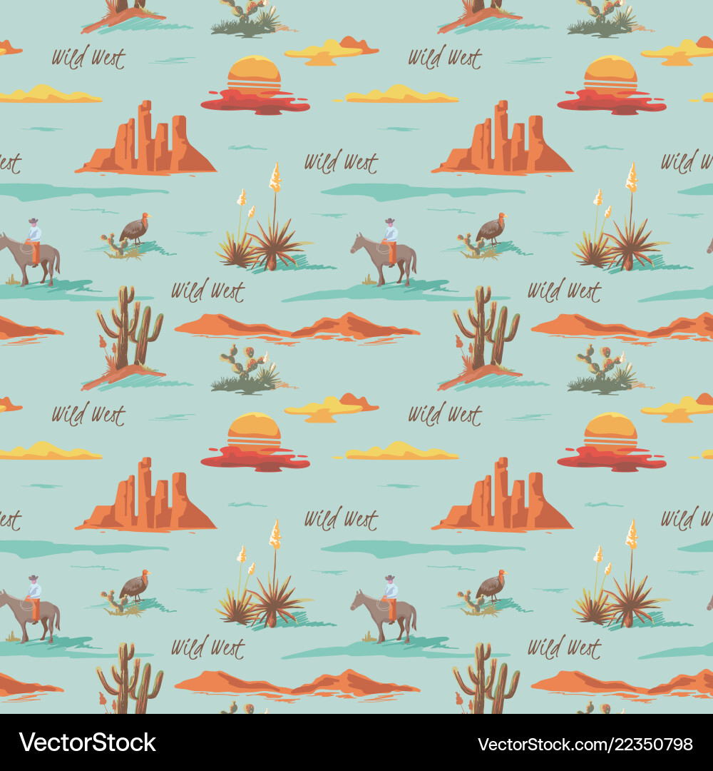 Vintage seamless desert pattern landscape cowboy Vector Image