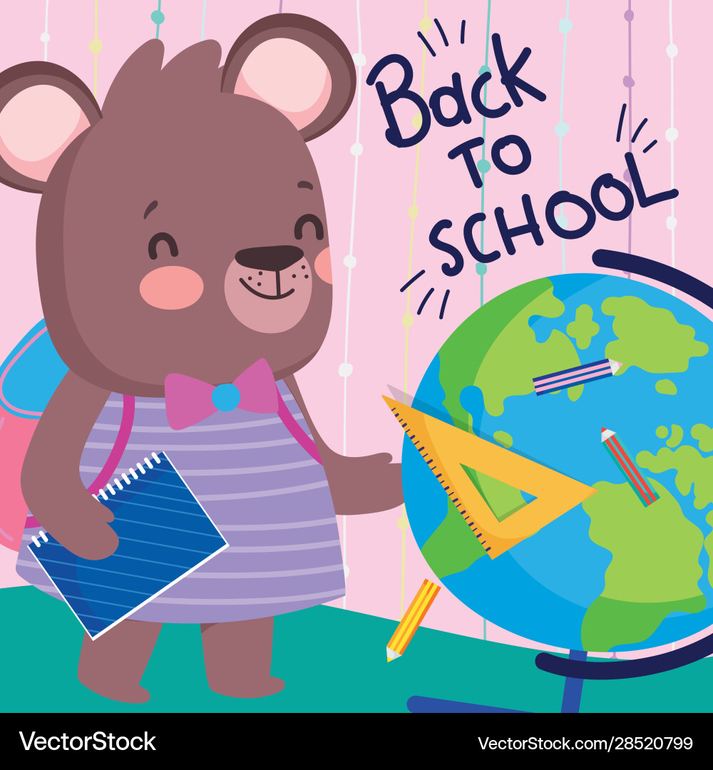Back to school cute female bear with bakcpack book