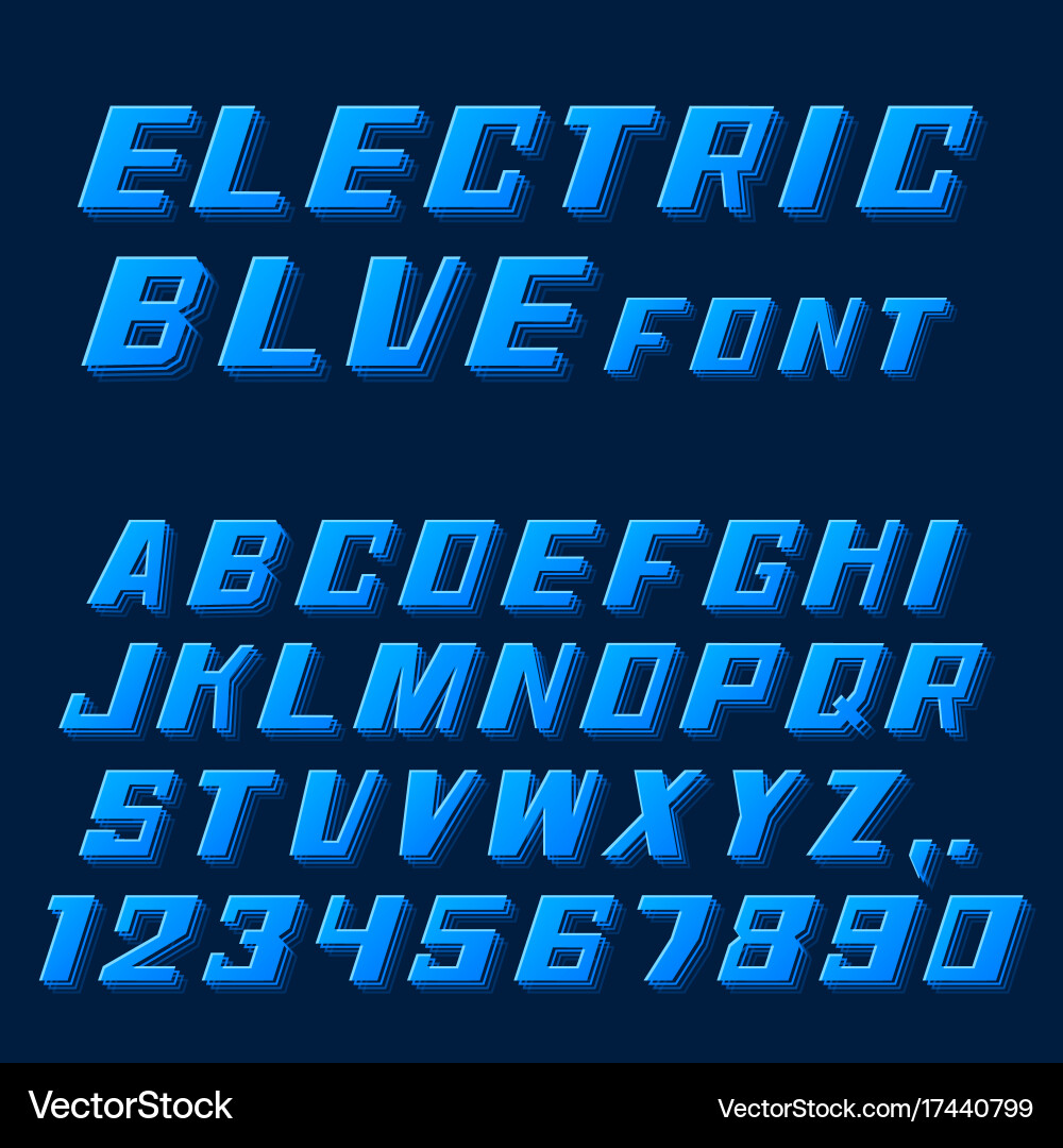 Electric blue font letters and numbers Royalty Free Vector