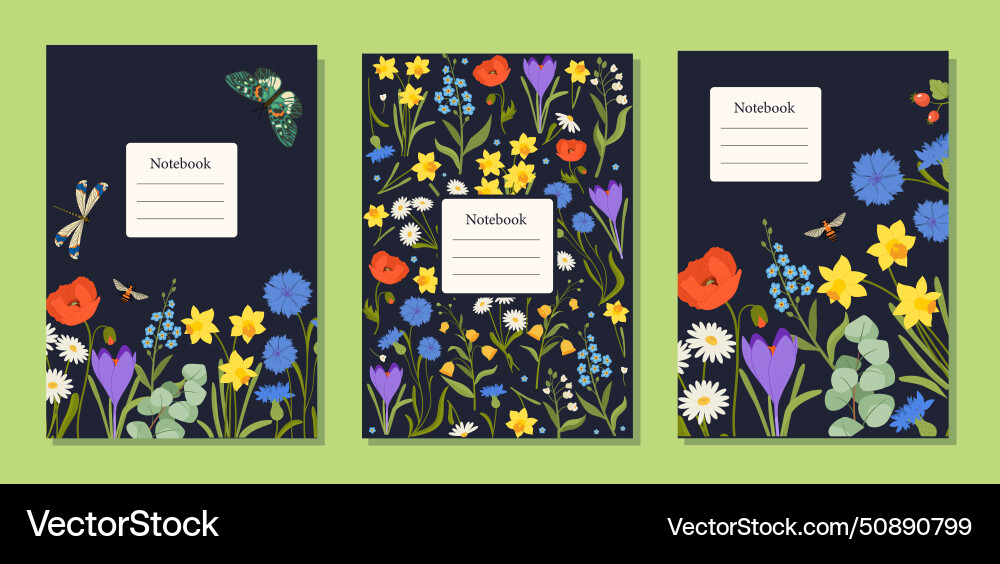 Flowers notebook covers set Royalty Free Vector Image