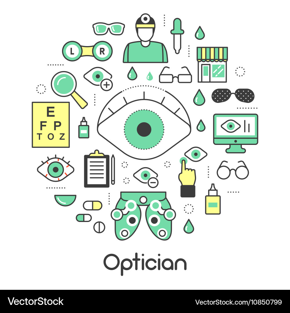 Optician thin line icons set with optometry Vector Image