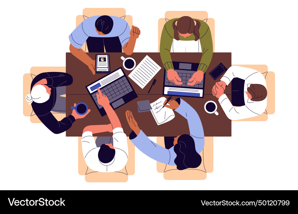People sitting on chairs around table top view Vector Image