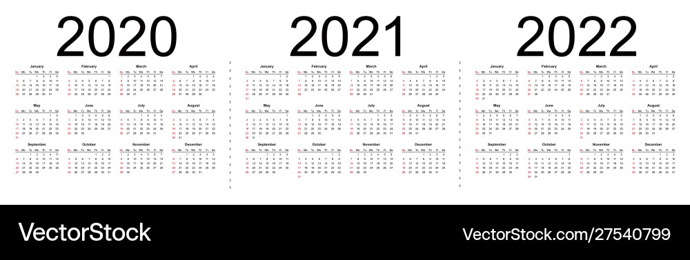 Simple Calendar Layouts 2020-2022 Royalty Free Vector Image