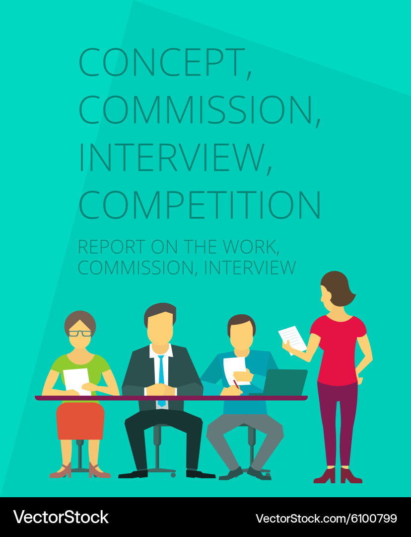 Three people at the table interviewing woman Vector Image