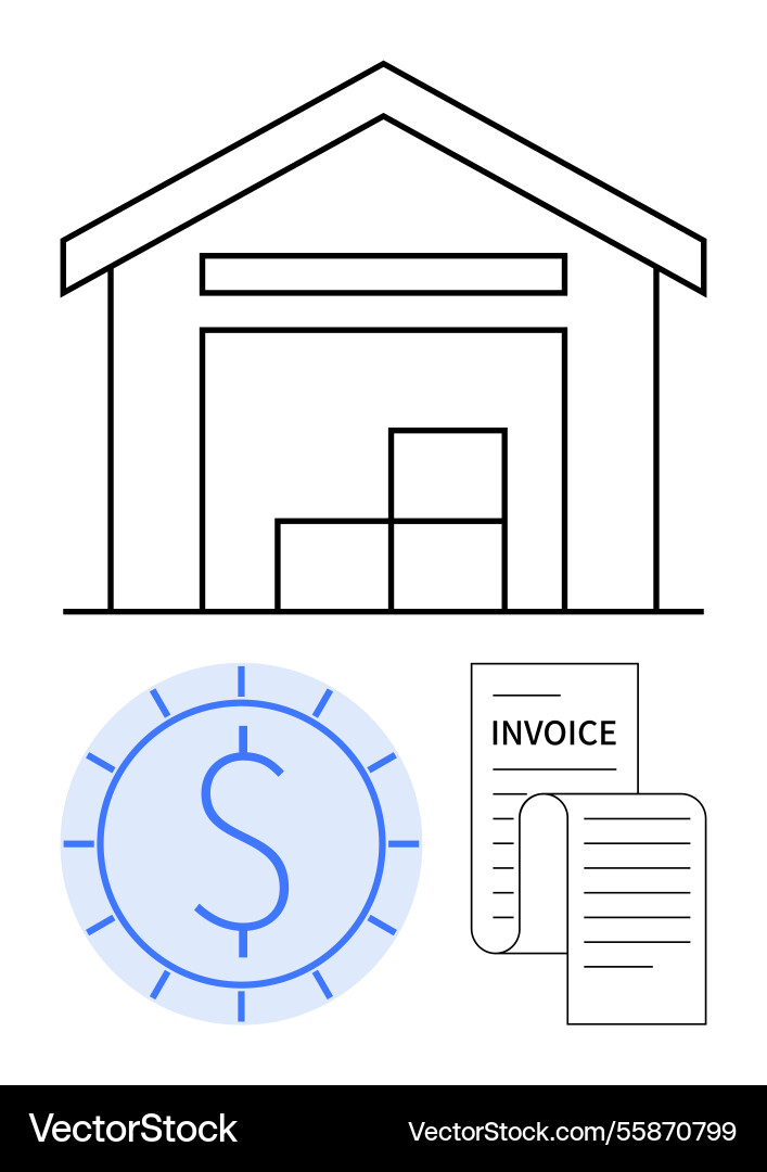 Warehouse with stacked boxes dollar coin and Vector Image