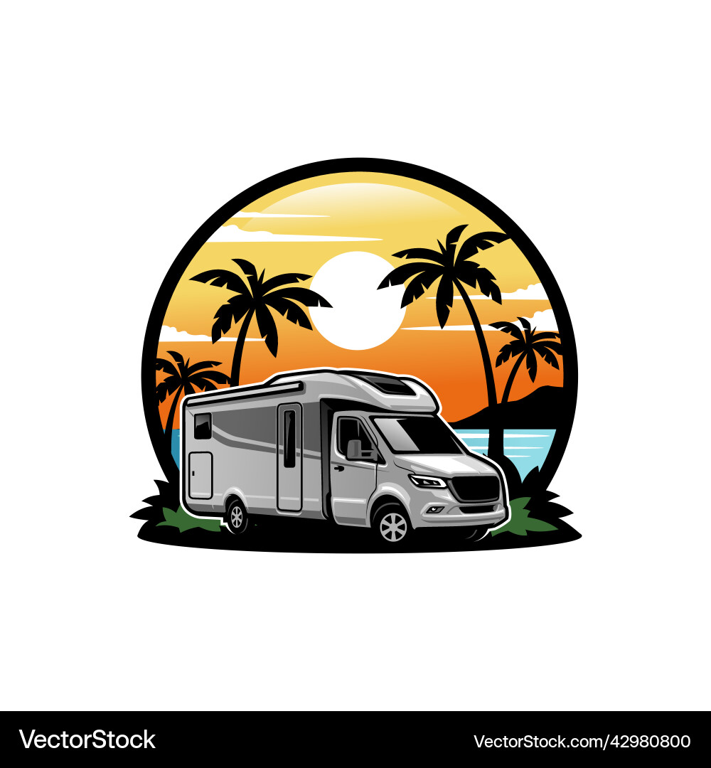 Camping Van Logo - RV Adventure Royalty Free Vector Image