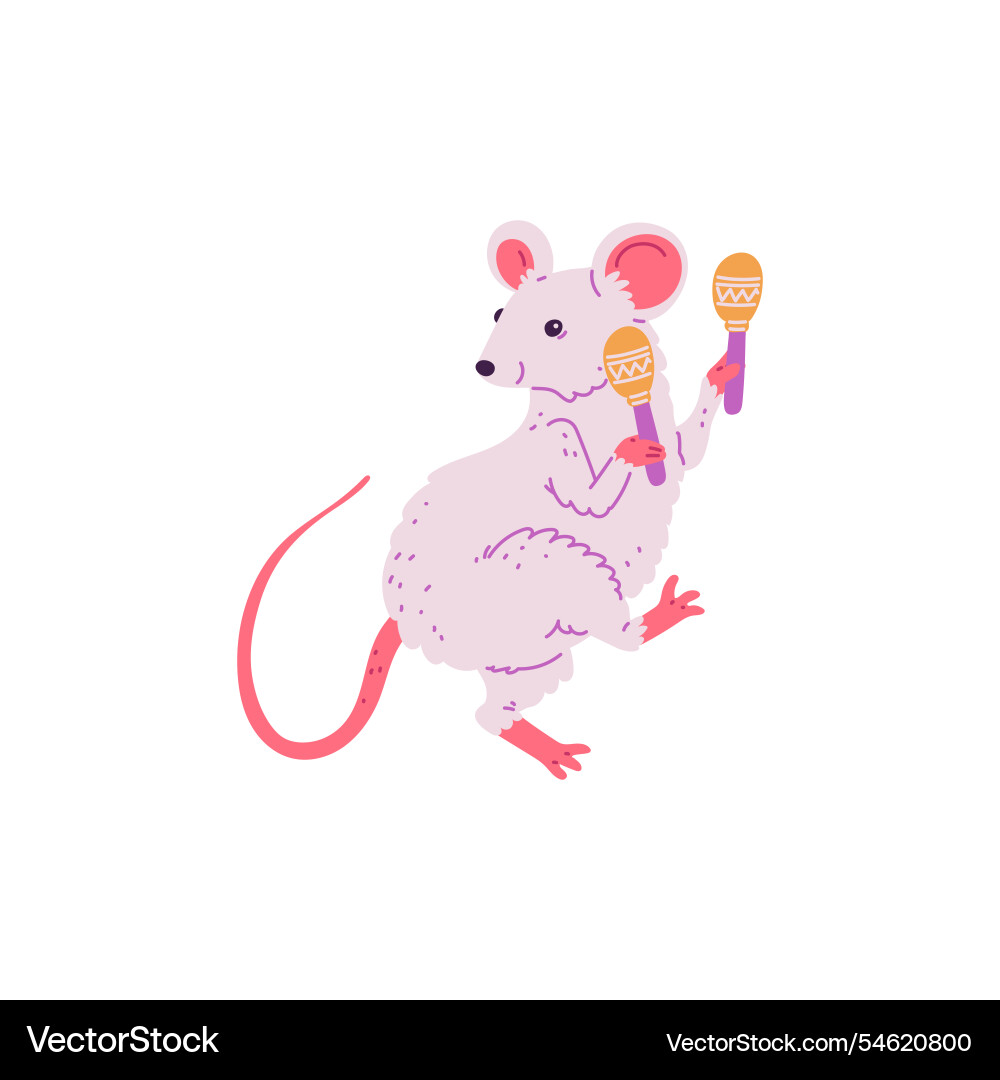 Cute little rat dancing and playing maracas Vector Image