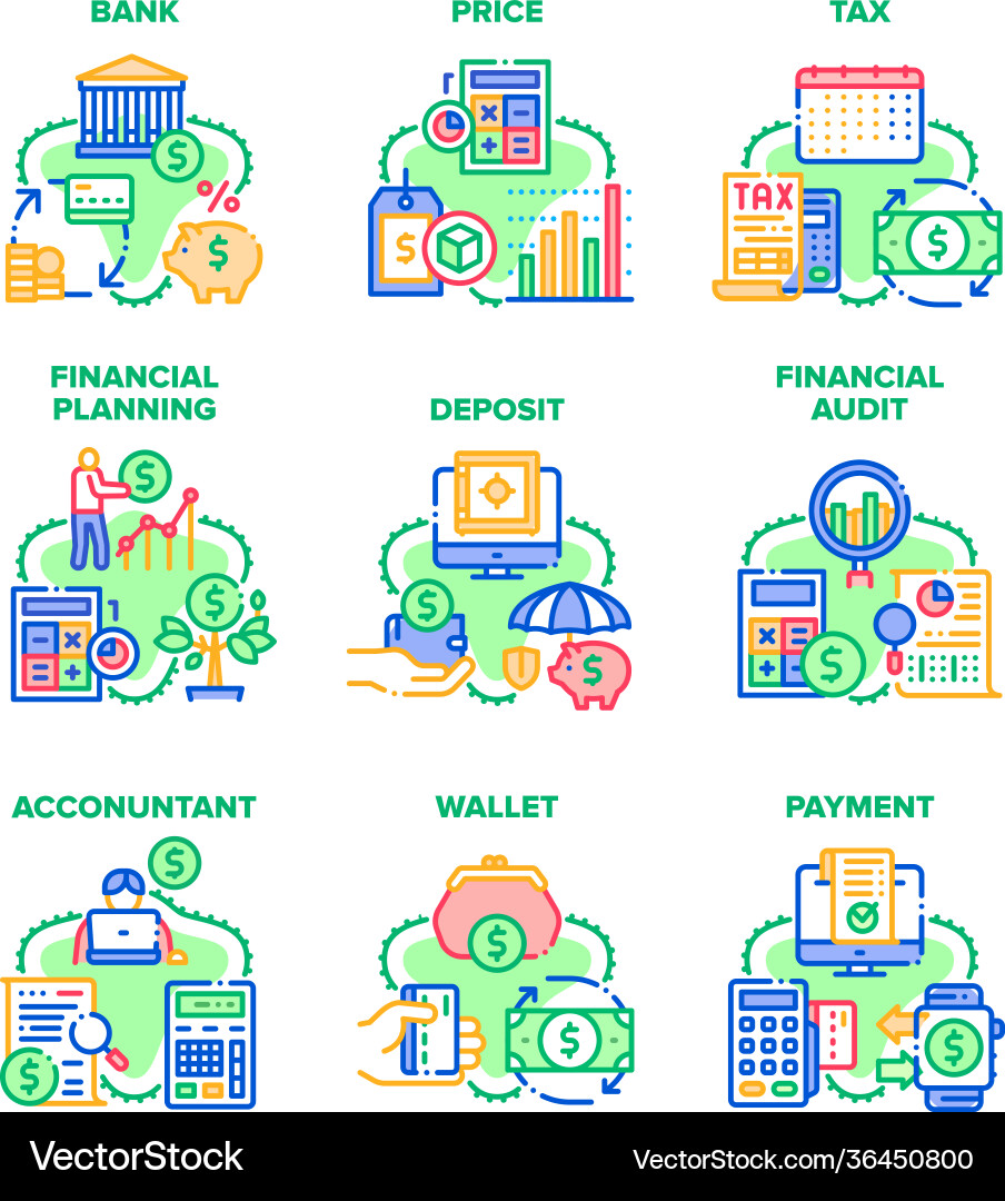 Finance operation set icons Royalty Free Vector Image