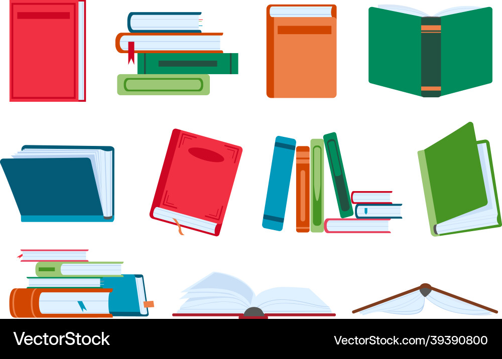 Flat open and close books library piles Royalty Free Vector