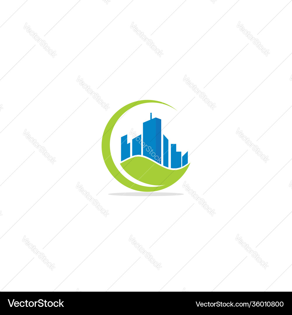 Gebäude Öko grüne Blatt Umwelt Logo Lizenzfreier Vektor