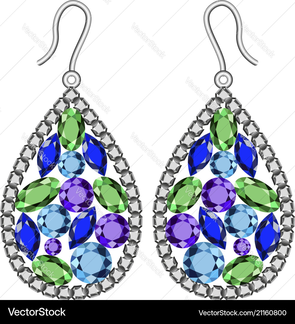 Gemstones earrings mockup realistic style Vector Image
