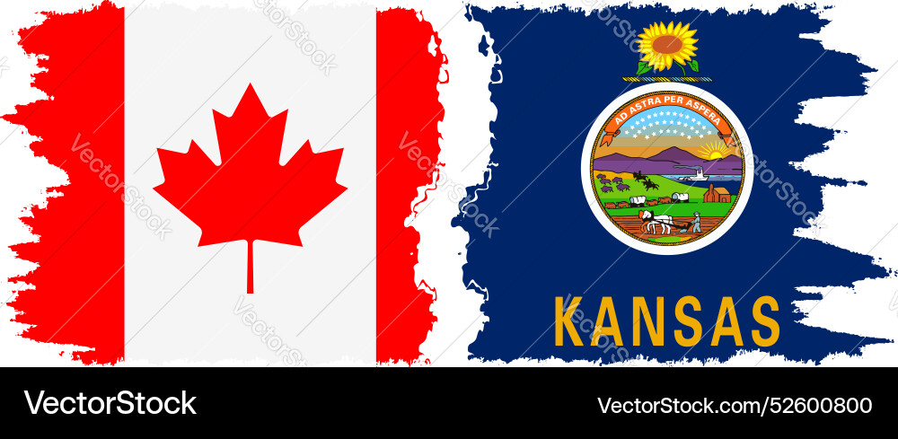 Kansas and canada grunge brush flags connection Vector Image