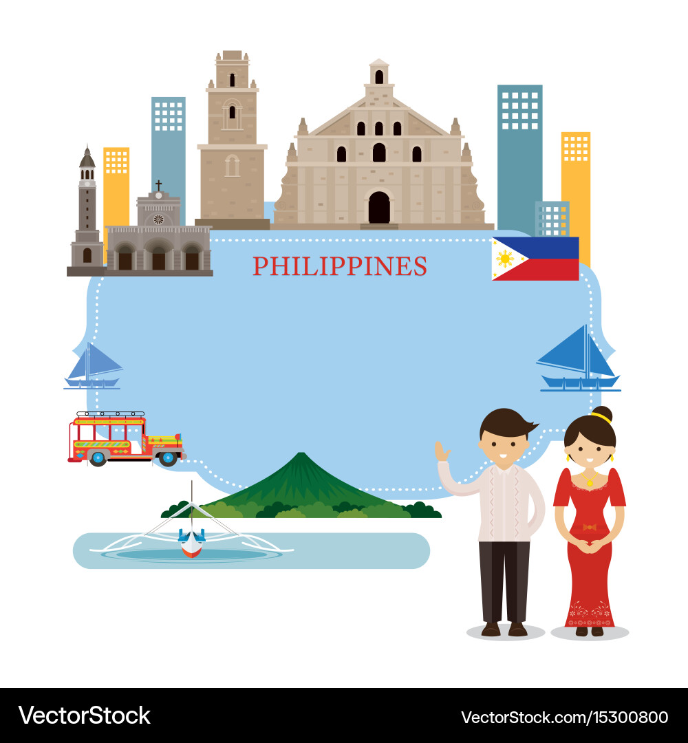 Philippines landmarks people in traditional Vector Image