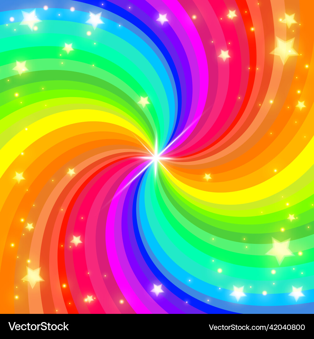 Rainbow swirl background with stars radial Vector Image Rainbow swirl background with stars radial Vector Image