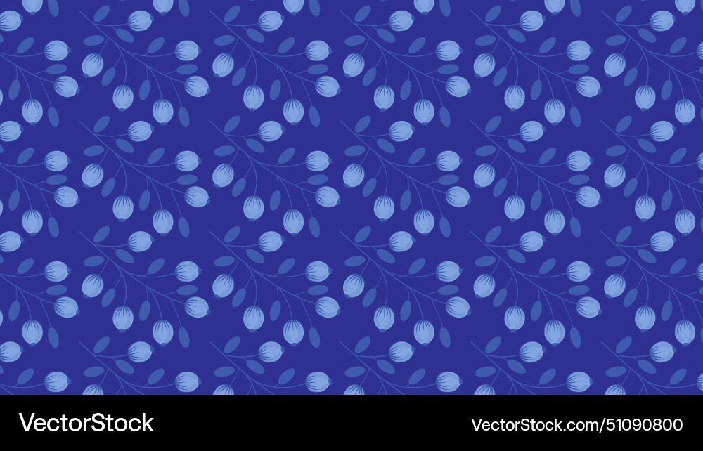 Seamless pattern with blue berries and leaves Vector Image