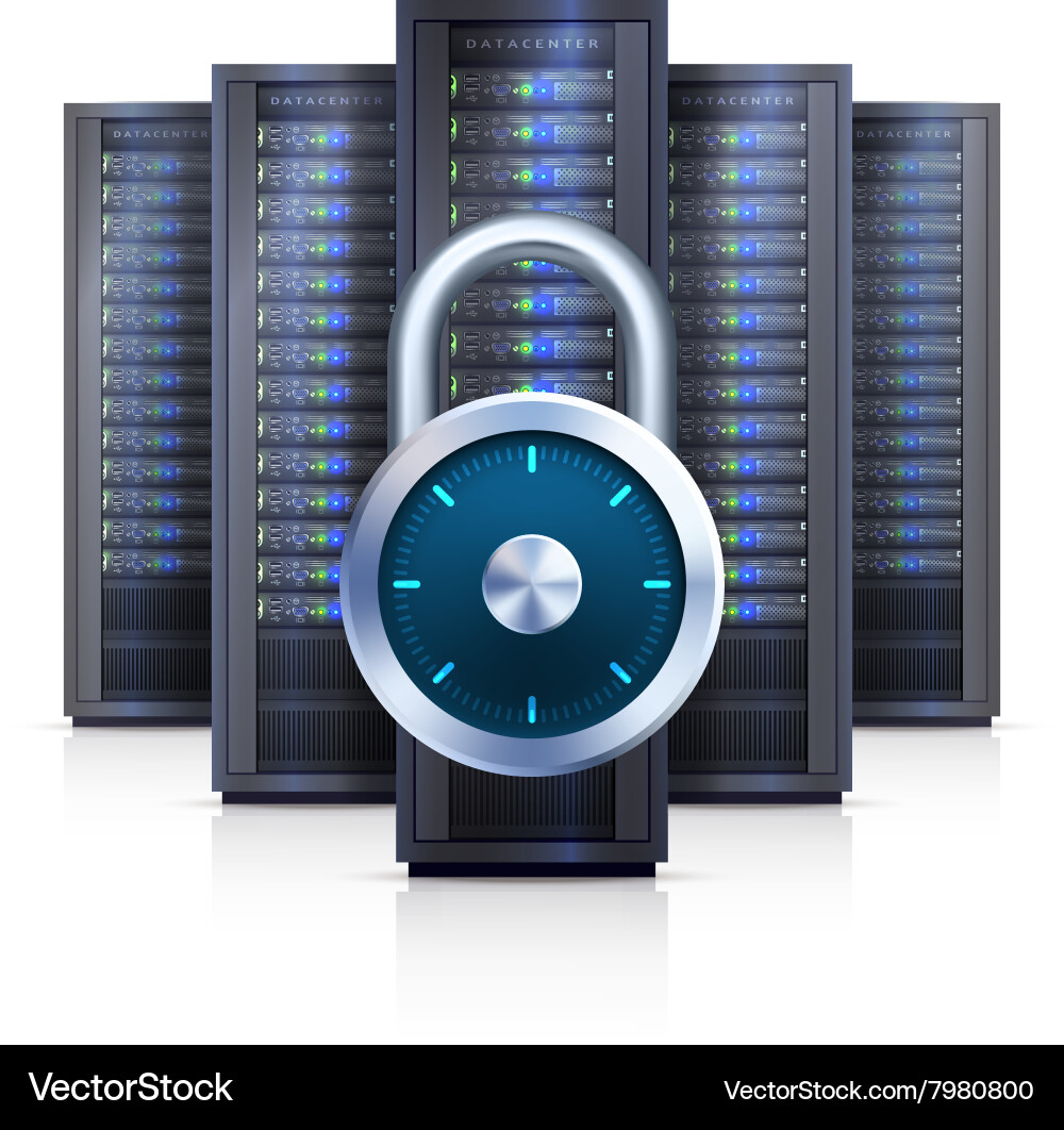 Server rack lock realistic isolated Royalty Free Vector