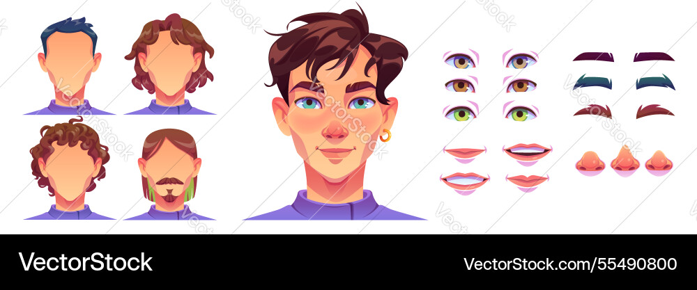 Young man face construction set isolated on white Vector Image