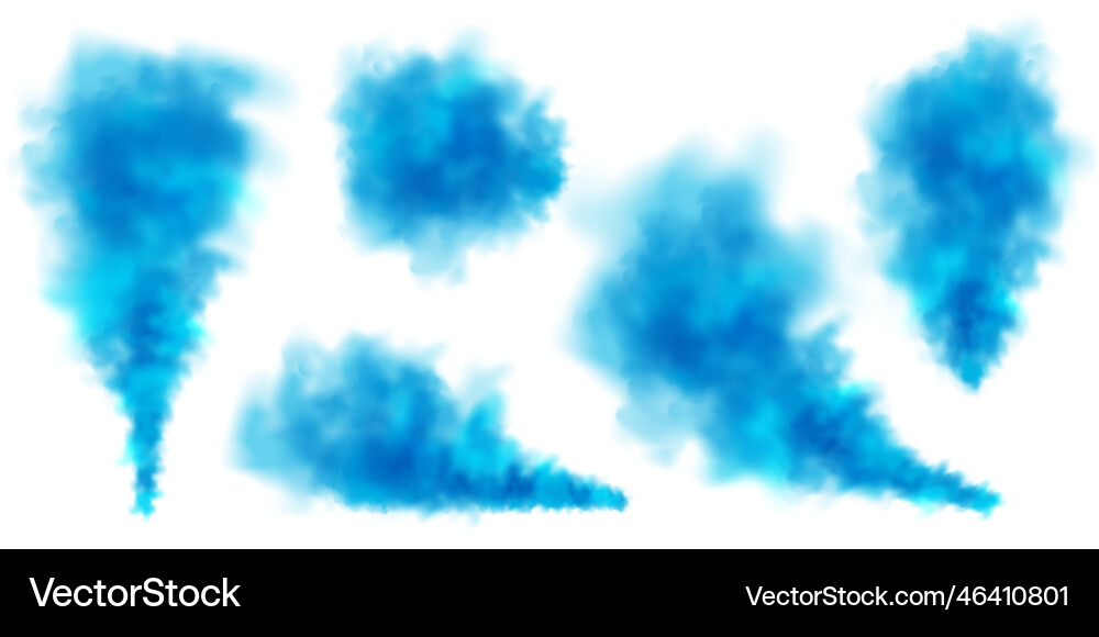 Blue colorful smoke clouds isolated on white Vector Image