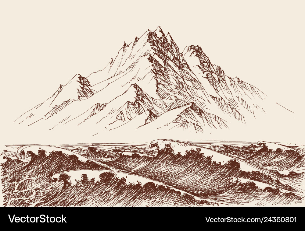 Coastal Mountain Waves Royalty Free Vector Image