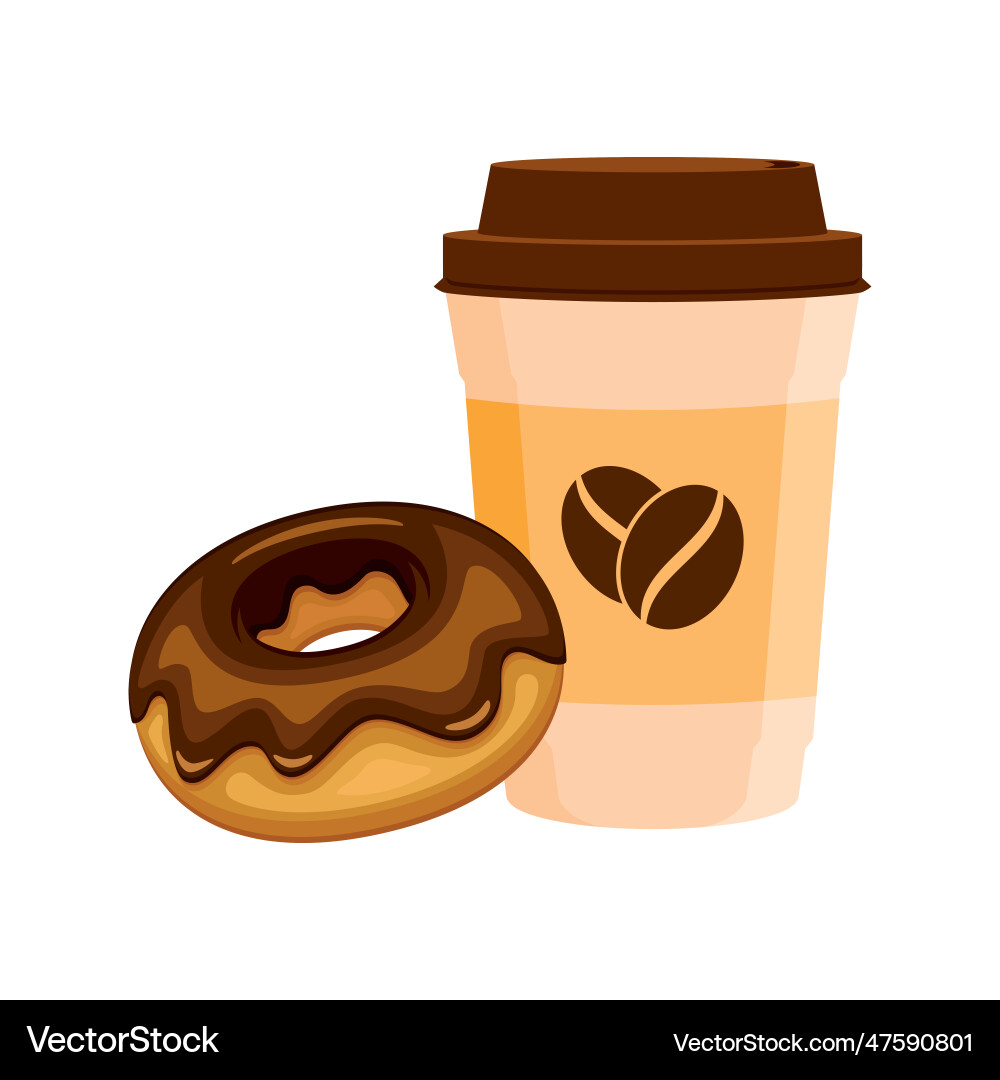 Coffee paper cup and chocolate donut icon Vector Image