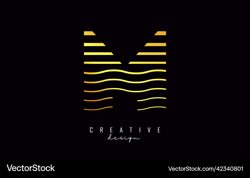 Golden letter m logo design with waves lines Vector Image
