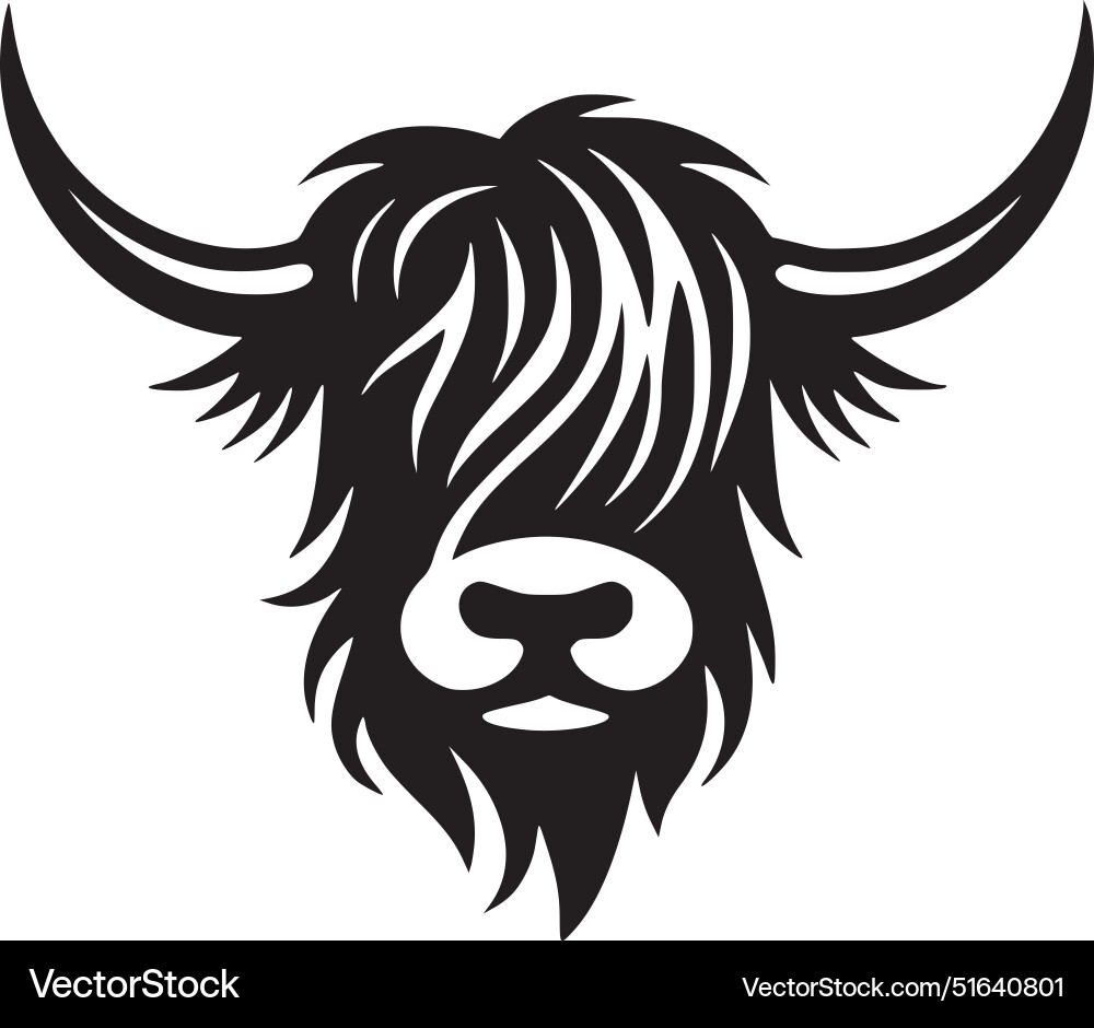 Highland cow - black and white Royalty Free Vector Image