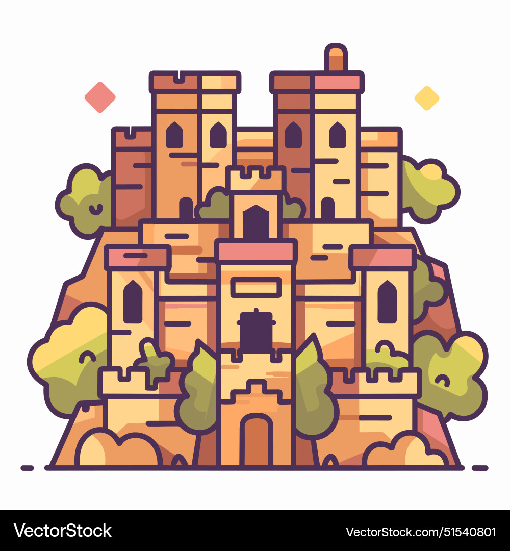 Stilvolle Cartoon Burg bunt Lizenzfreies Vektorbild