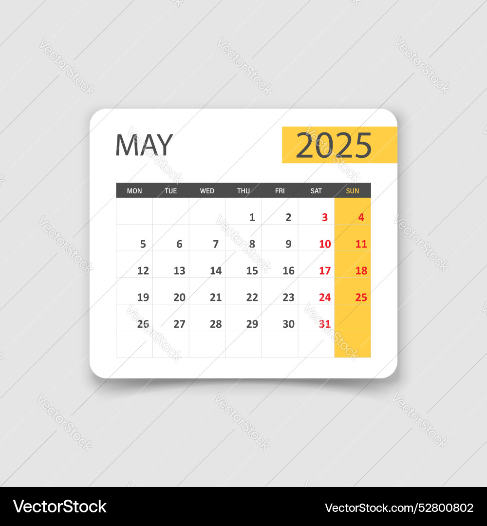 Calendar may 2025 icon in flat style planner Vector Image