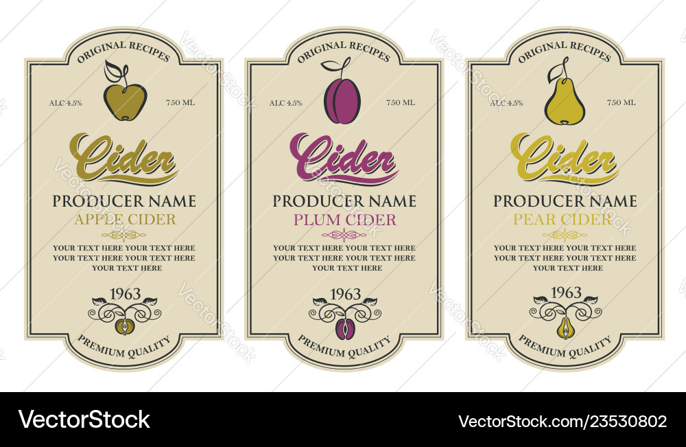 Cider labels set Royalty Free Vector Image - VectorStock