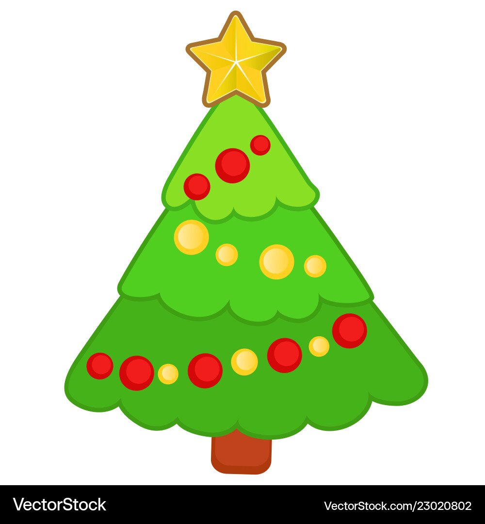 Drawn funny christmas tree with ornaments isolated