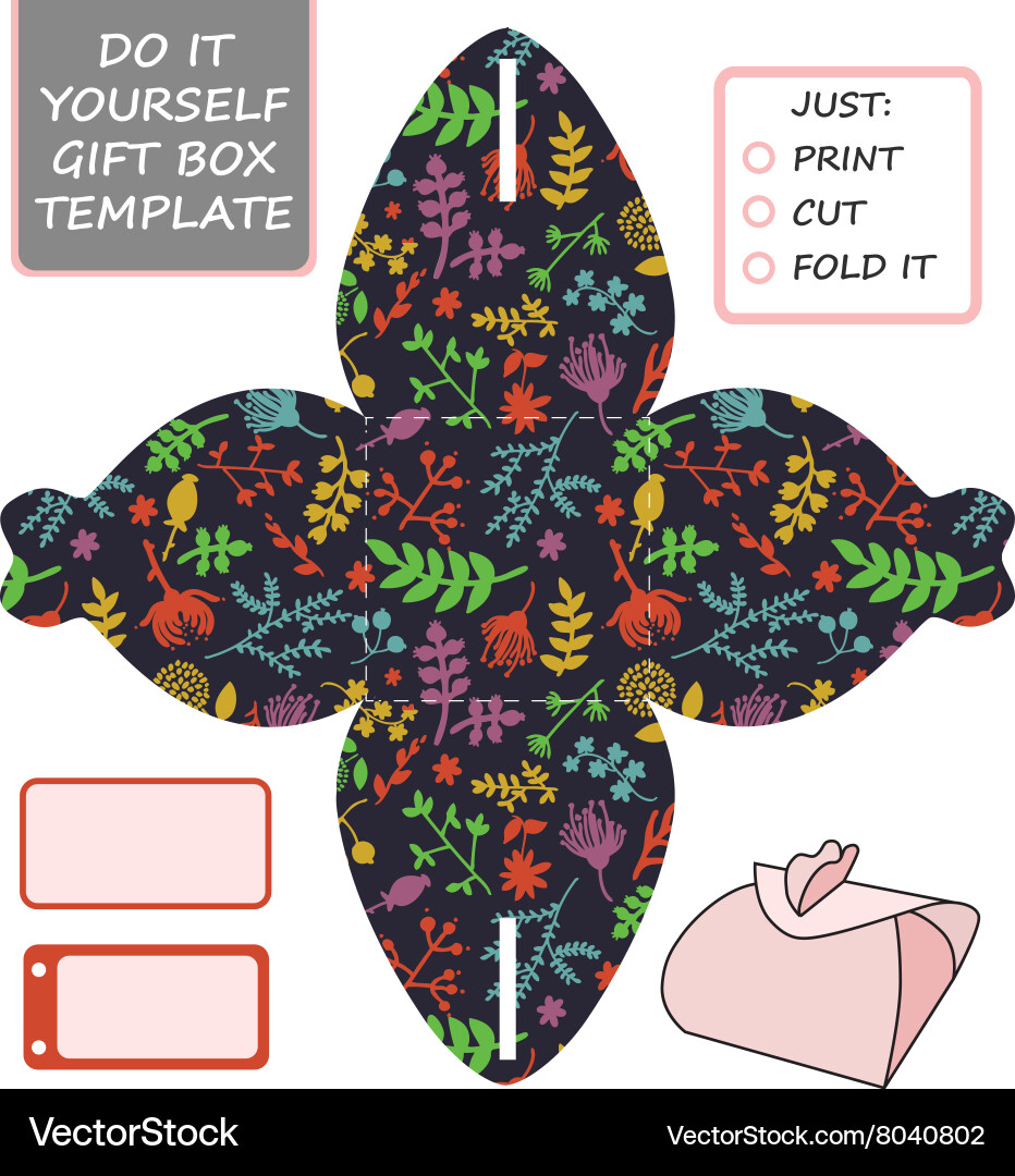 Favor gift box die cut template Royalty Free Vector Image