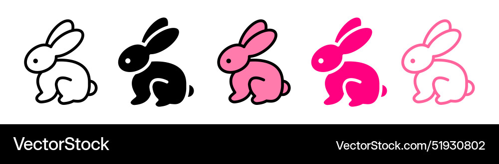 Fluffy bunny animal icon set for easter Royalty Free Vector