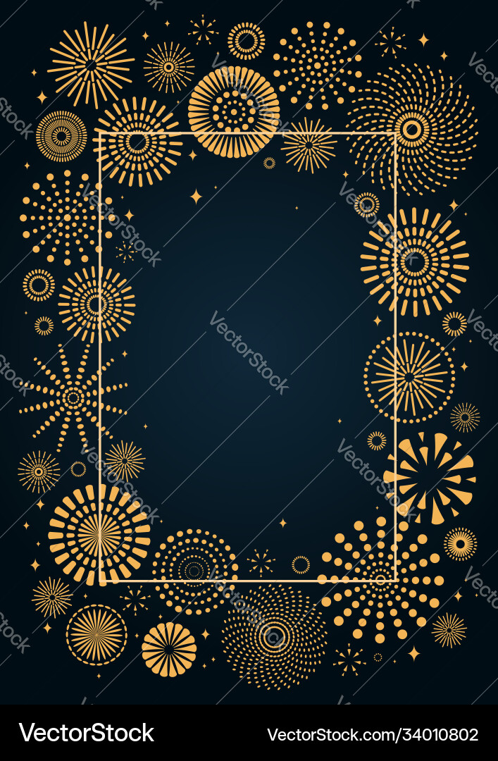Golden fireworks frame Royalty Free Vector Image