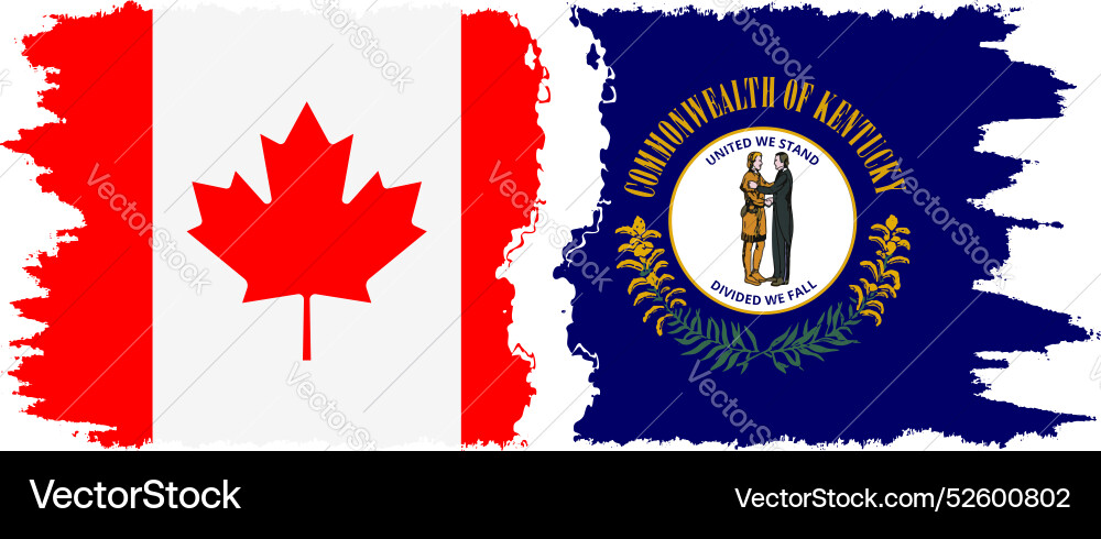 Kentucky and canada grunge brush flags connection Vector Image