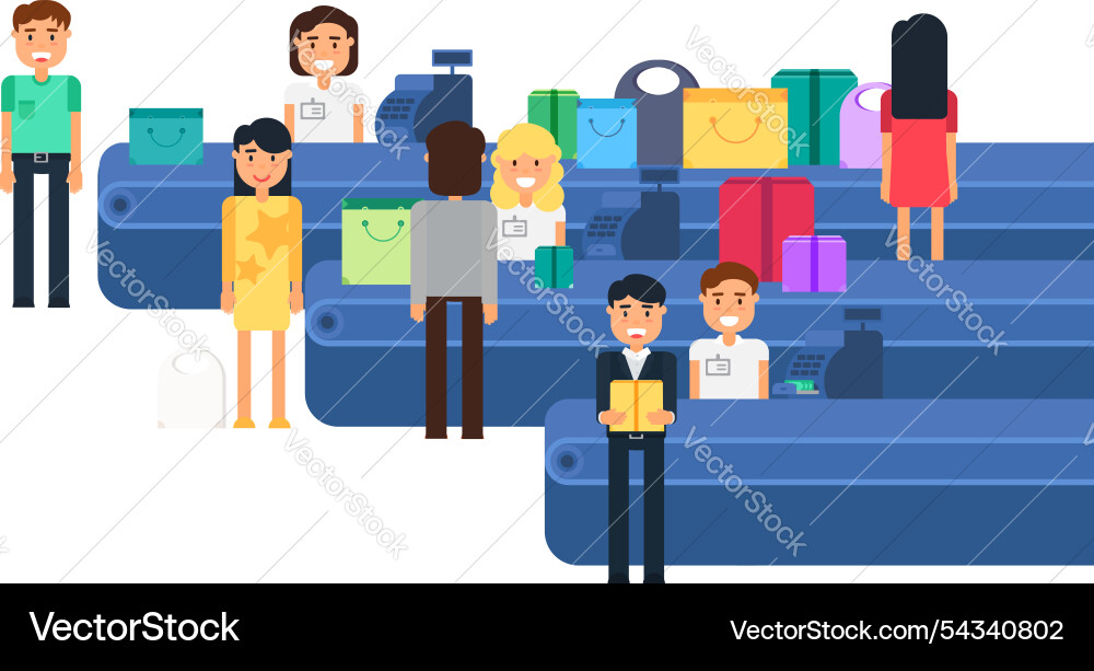 Multi checkout area of large supermarket Vector Image