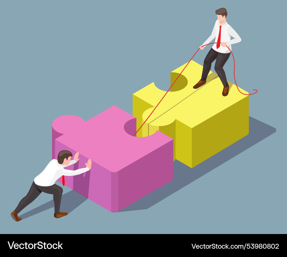 Partnership help to solve problem isometric Vector Image