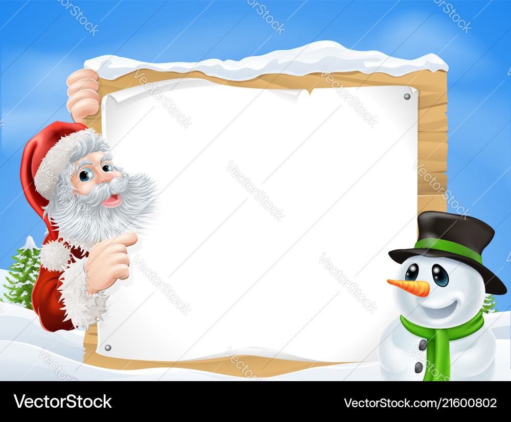 Santa snowman snow scene Royalty Free Vector Image