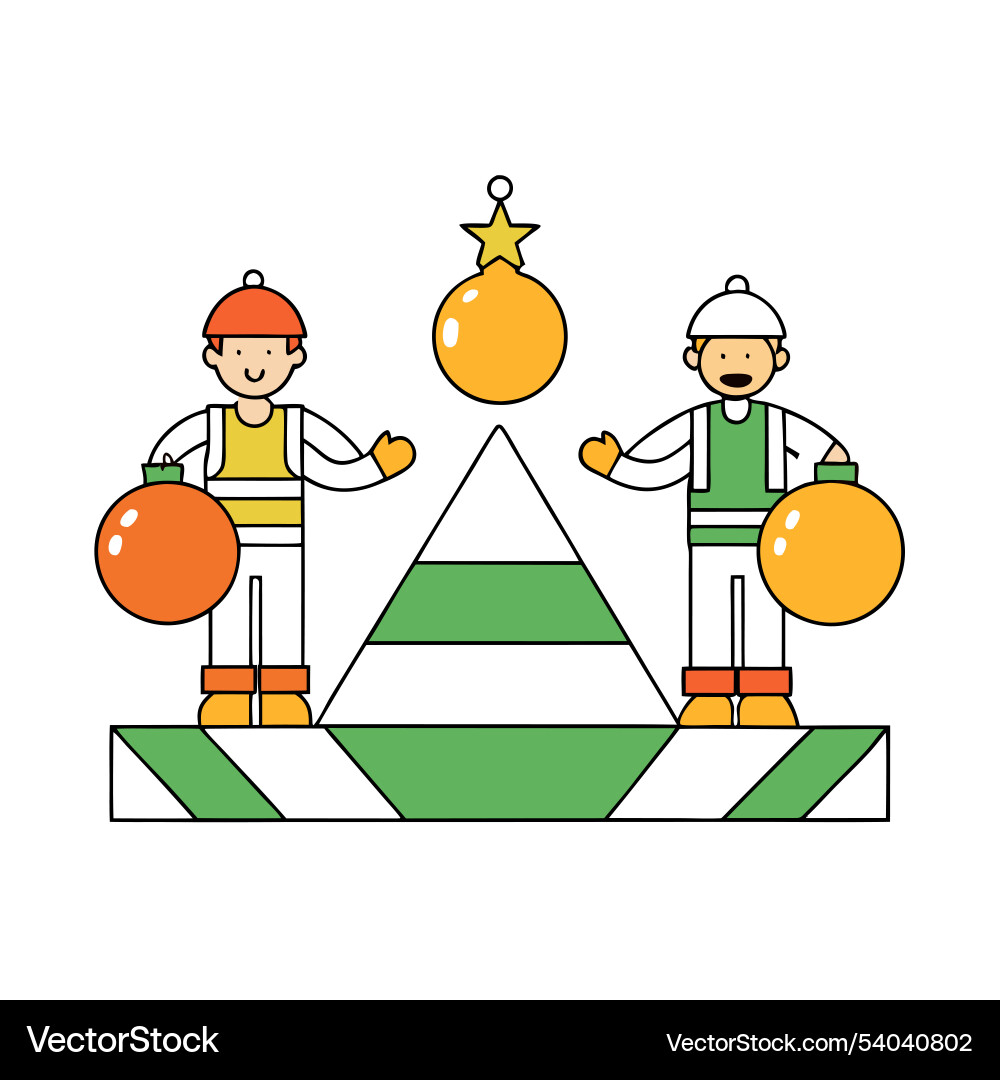 Two construction workers are standing Royalty Free Vector