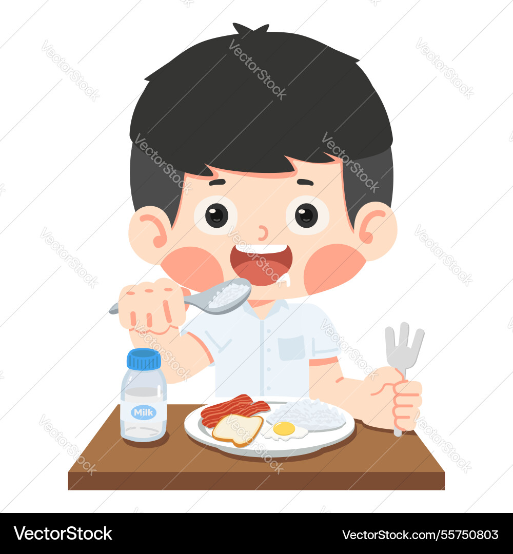Child is scooping rice to eat Royalty Free Vector Image