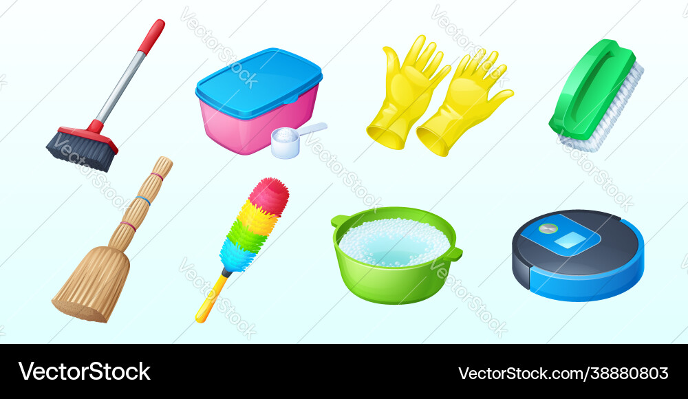Cleaning icons with broom and vacuum cleaner Vector Image